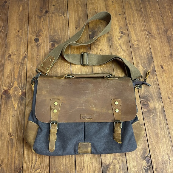 vaschy | Bags | Vaschy Communicarry Messenger Bag Gray Canvas And Tan ...